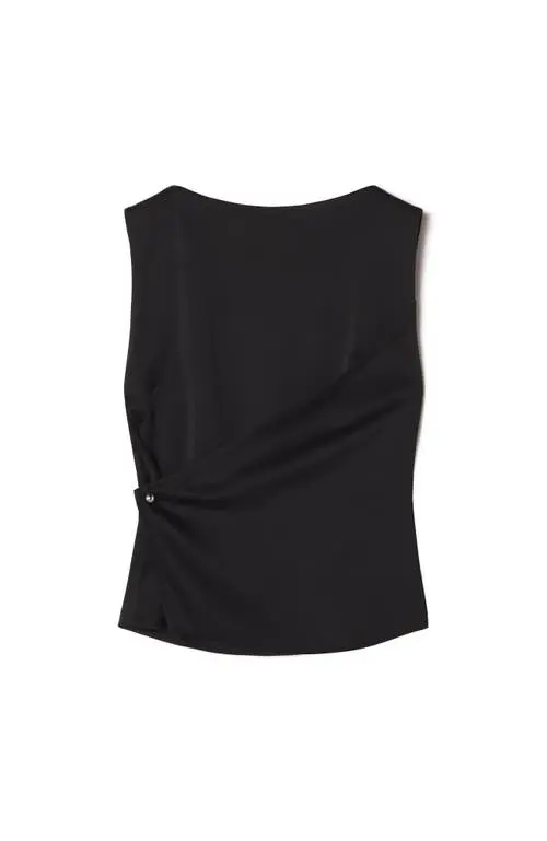 LANVIN Sleeveless Boatneck Satin Top