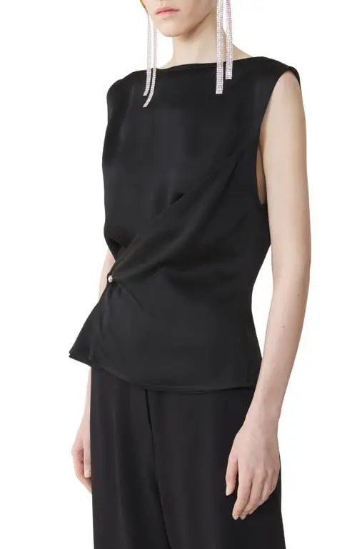 LANVIN Sleeveless Boatneck Satin Top