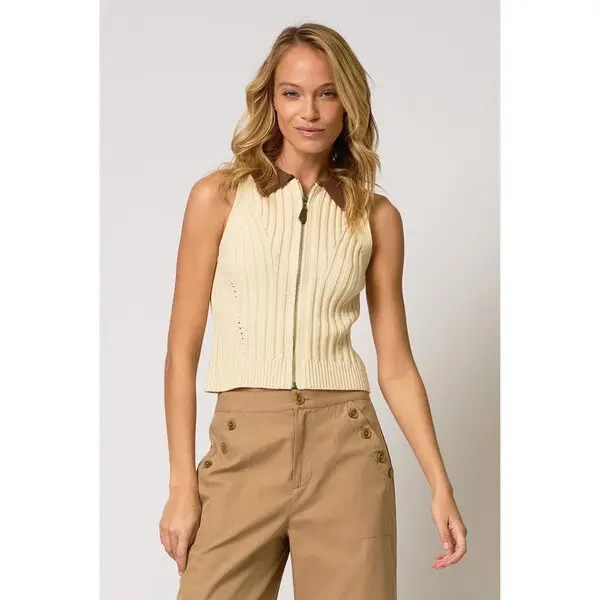 Central Park West Phoebe Ribbed Zip-up Tank