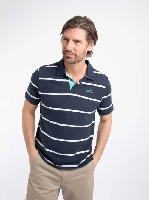 WEIRD FISH Fabian Striped Pique Polo Shirt - Navy