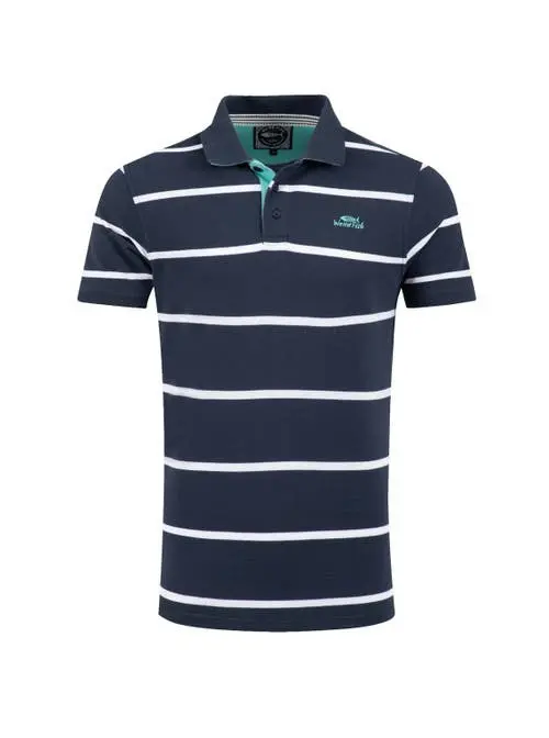 WEIRD FISH Fabian Striped Pique Polo Shirt - Navy