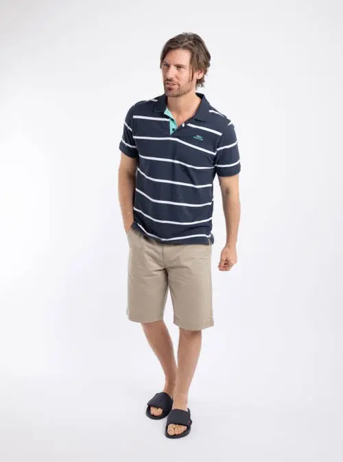 WEIRD FISH Fabian Striped Pique Polo Shirt - Navy