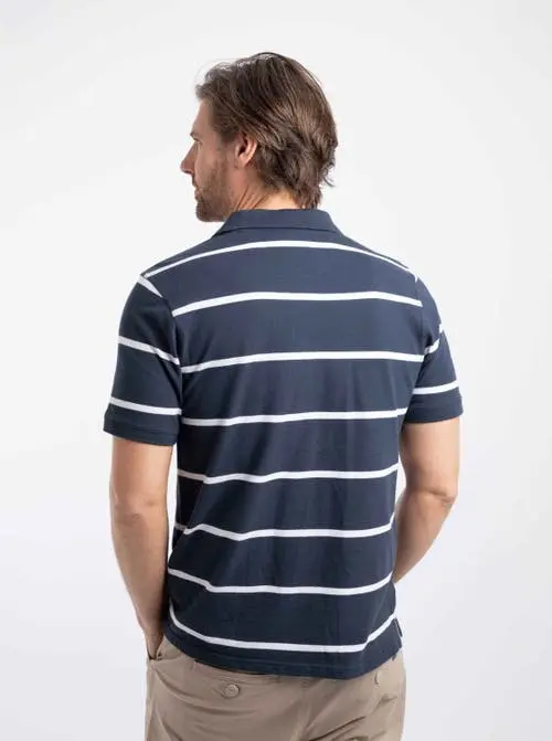 WEIRD FISH Fabian Striped Pique Polo Shirt - Navy