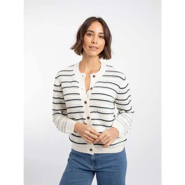 WEIRD FISH Pointelle Striped Cardigan