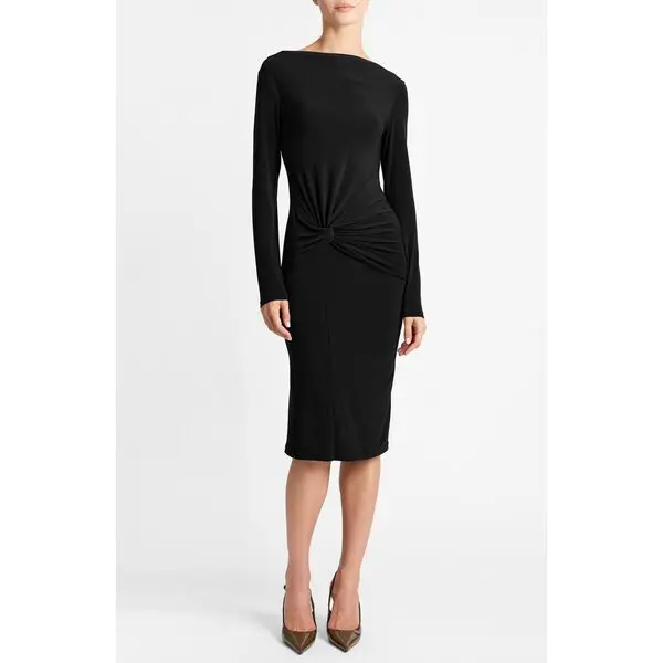 Santorelli Keegan Draped Knot Long Sleeve Jersey Dress