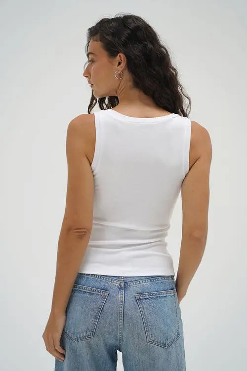 Lna V Slim Ribbed Tank - White