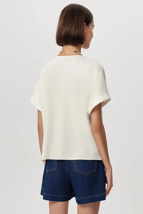 EXQUISE V Neck Short Sleeve Blouse