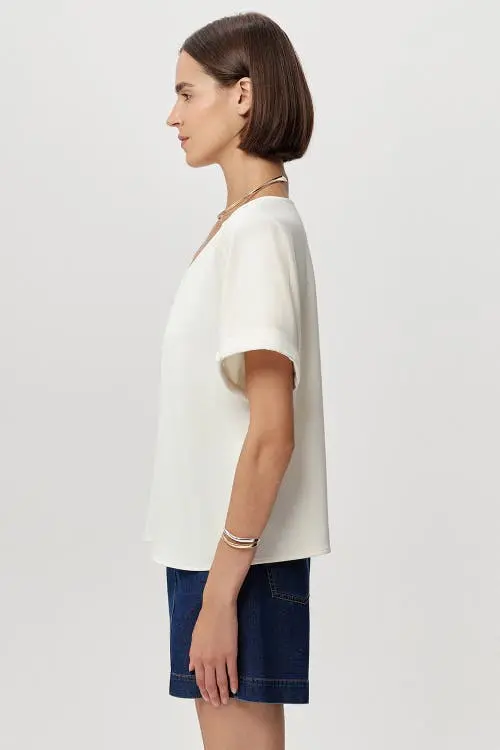 EXQUISE V Neck Short Sleeve Blouse