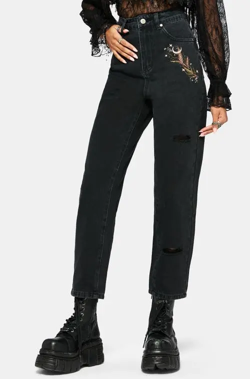DISTURBIA Abellona Embroidered Denim Mom Jeans