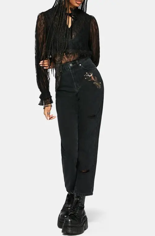 DISTURBIA Abellona Embroidered Denim Mom Jeans