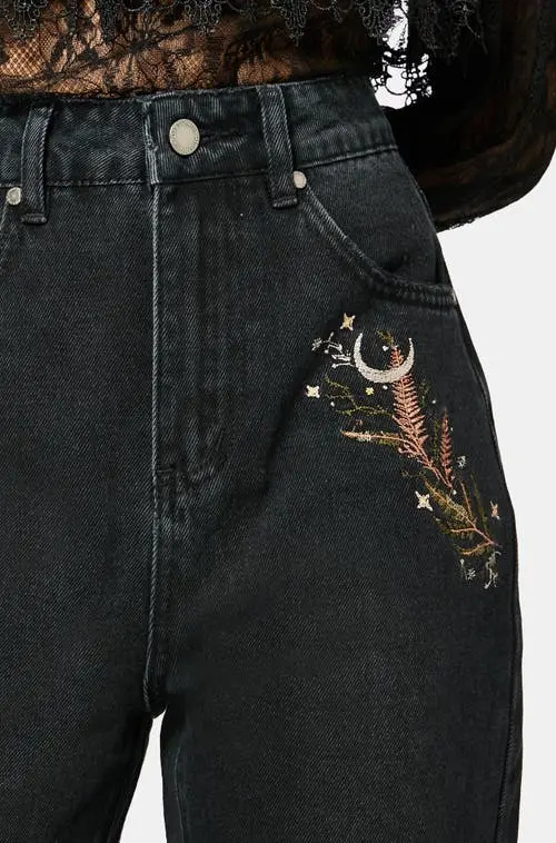 DISTURBIA Abellona Embroidered Denim Mom Jeans