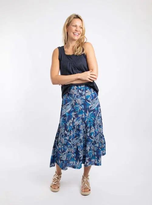 WEIRD FISH Cassis Printed Viscose Tiered Skirt - Blue Indigo