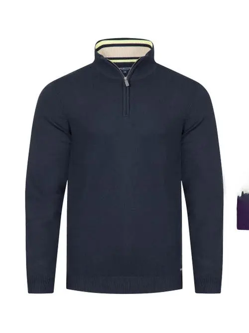 WEIRD FISH Blaine Fine Knit 1/4 Zip Jumper - Midnight