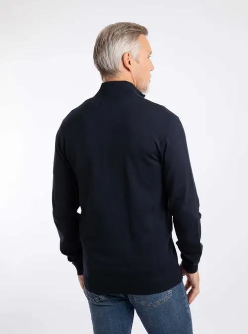 WEIRD FISH Blaine Fine Knit 1/4 Zip Jumper - Midnight