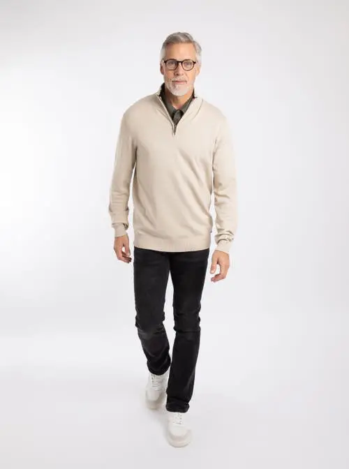 WEIRD FISH Blaine Fine Knit 1/4 Zip Jumper - Oyster