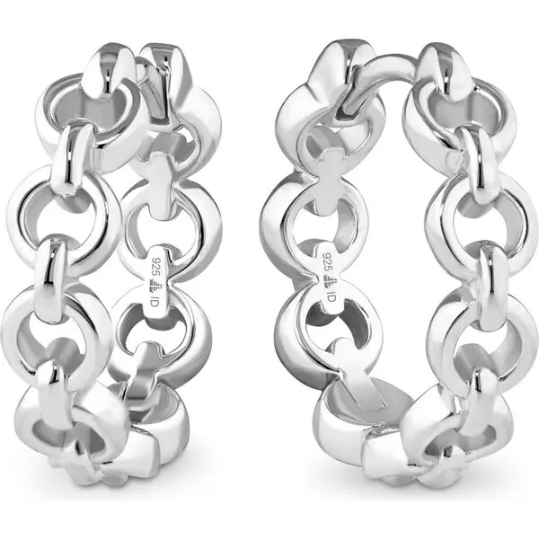 DEVATA Cable Link Hoop Earrings In Rhodium-plated Sterling