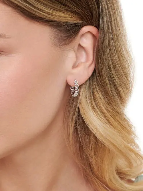 DEVATA Cable Link Hoop Earrings In Rhodium-plated Sterling