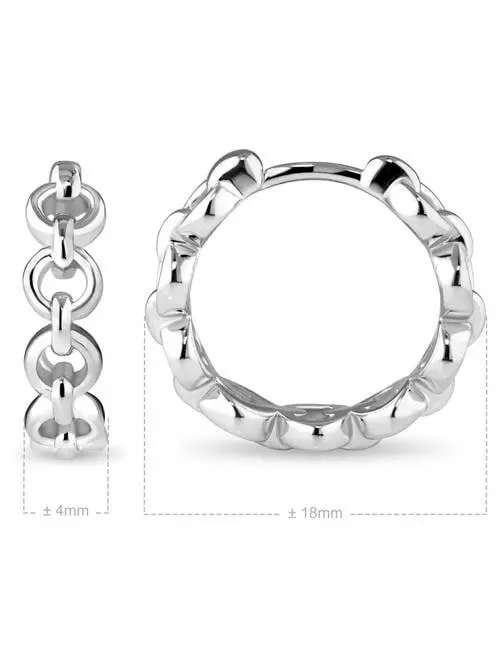 DEVATA Cable Link Hoop Earrings In Rhodium-plated Sterling