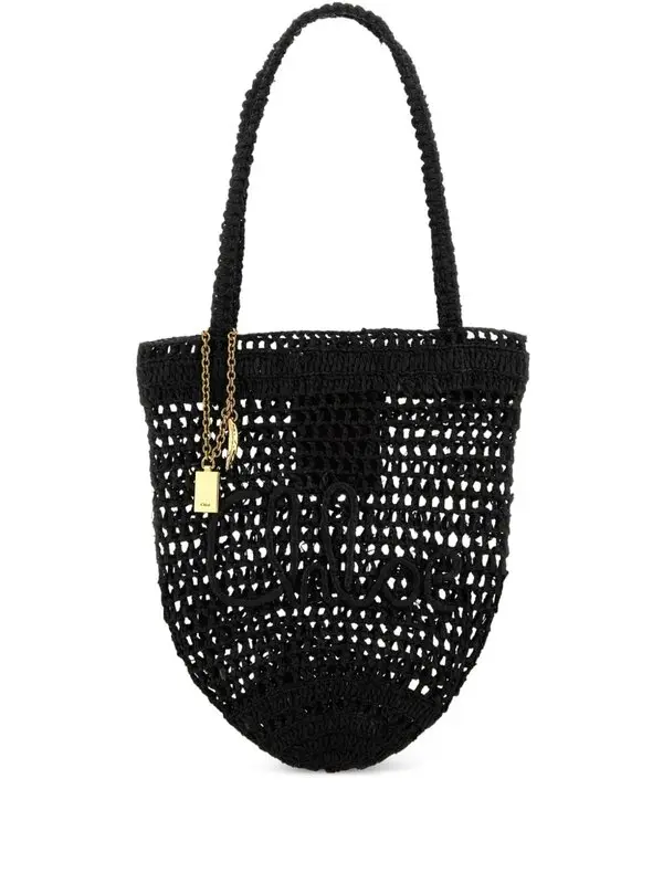 Chloé Black Raffia Crochet Bag - Multicolor