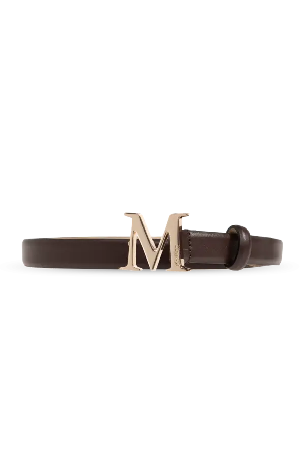 Max Mara Skinny Leather Belt With Gold-tone "m" Buckle