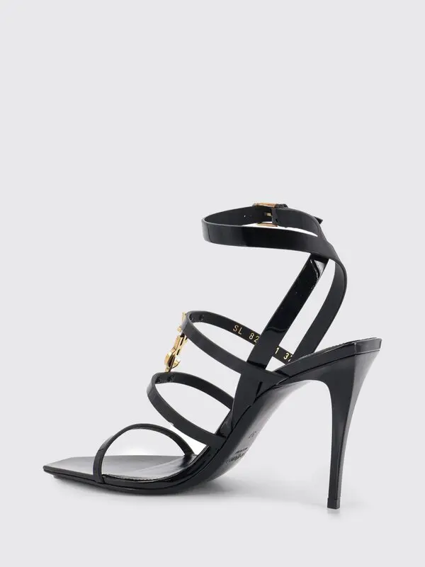Saint Laurent Patent Leather Heeled Sandals With Gold Tone Logo