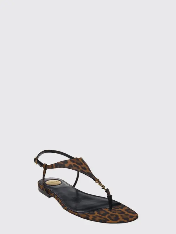 Saint Laurent Leopard Print Strappy Heeled Sandals - Black