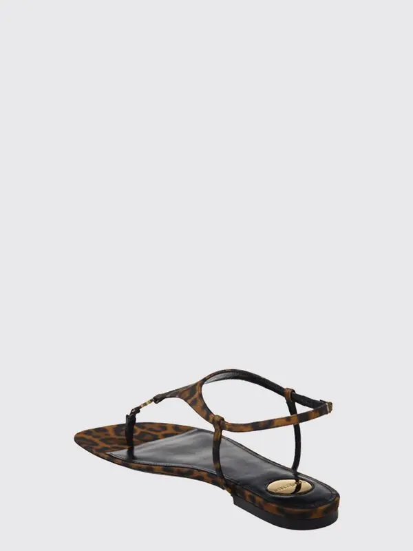 Saint Laurent Leopard Print Strappy Heeled Sandals - Black