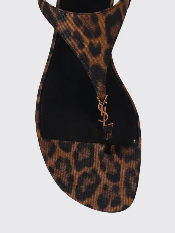 Saint Laurent Leopard Print Strappy Heeled Sandals - Black
