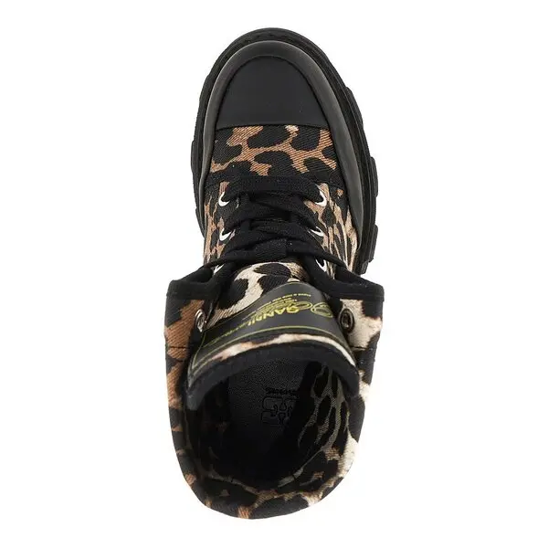 GANNI Leopard-printed Denim Lace-up Ankle Boots