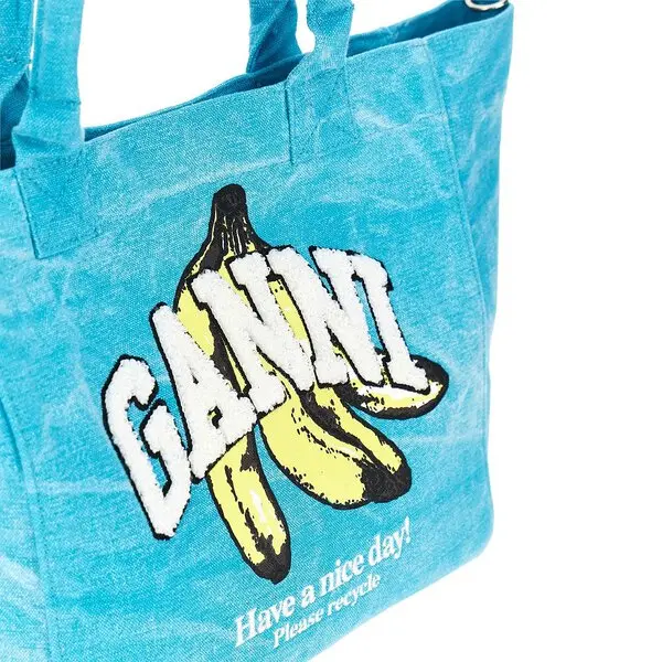 GANNI Cotton Canvas Shopping Bag With Banana Print And Embroidered Detail