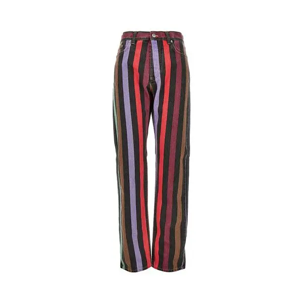 Versace Striped Motif Cotton Denim Jeans - Multicolor