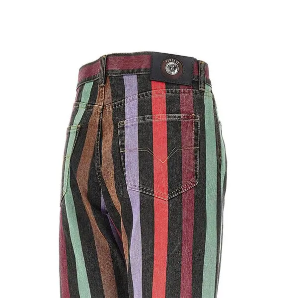 Versace Striped Motif Cotton Denim Jeans - Multicolor