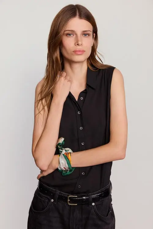 The Shirt By Rochelle Behrens Signature Sleeveless Shirt - Black