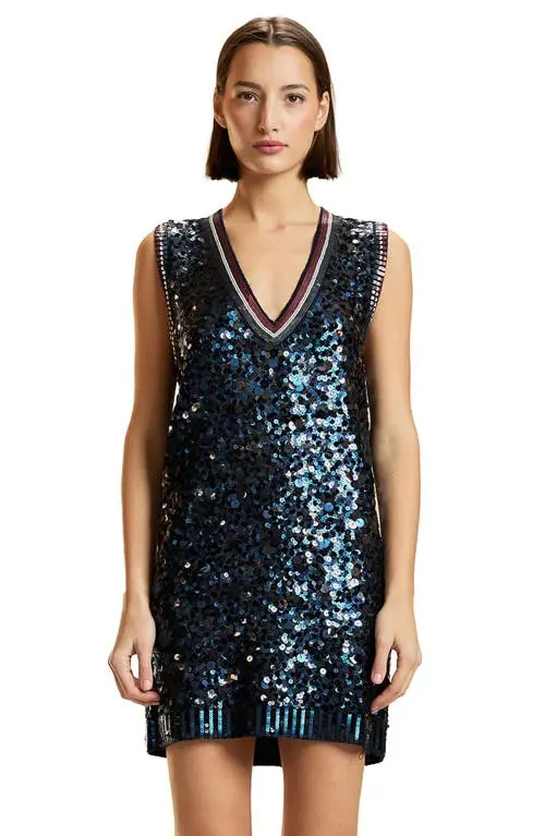 Cynthia Rowley Sequin V-neck Mini Knit Dress - Navy
