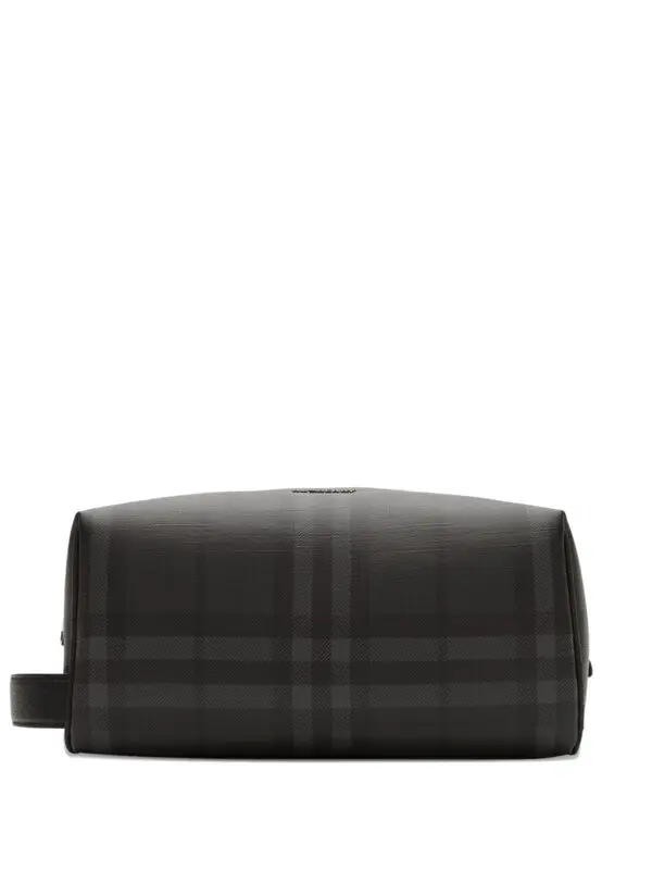 Burberry Check Canvas Washbag With Leather Trim - Multicolor