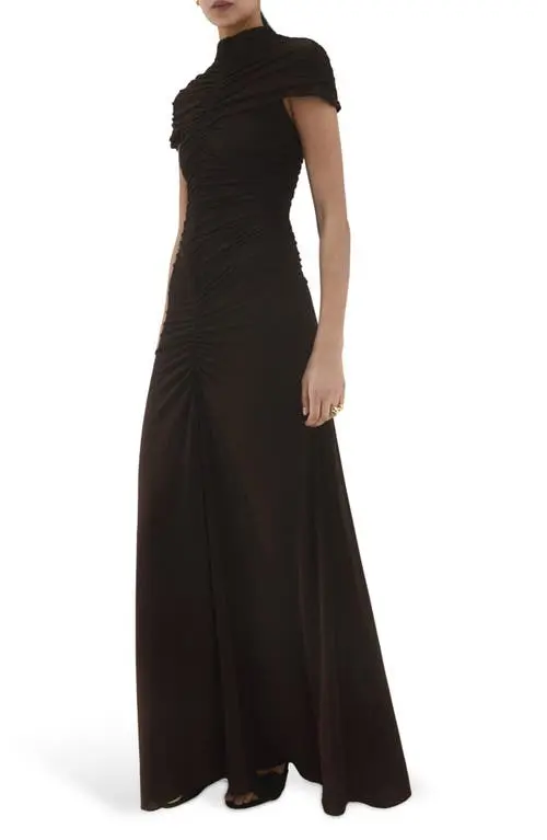 Mango Ruched Mock Neck Gown