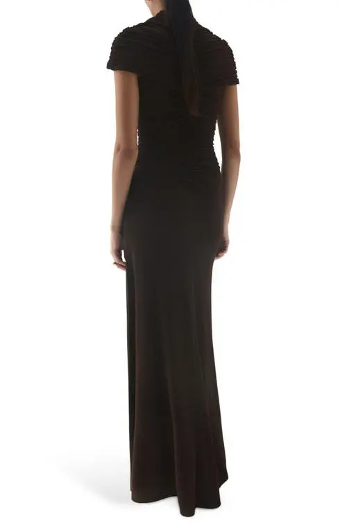 Mango Ruched Mock Neck Gown