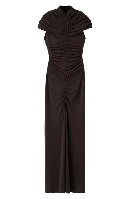 Mango Ruched Mock Neck Gown