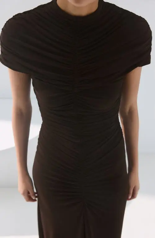 Mango Ruched Mock Neck Gown
