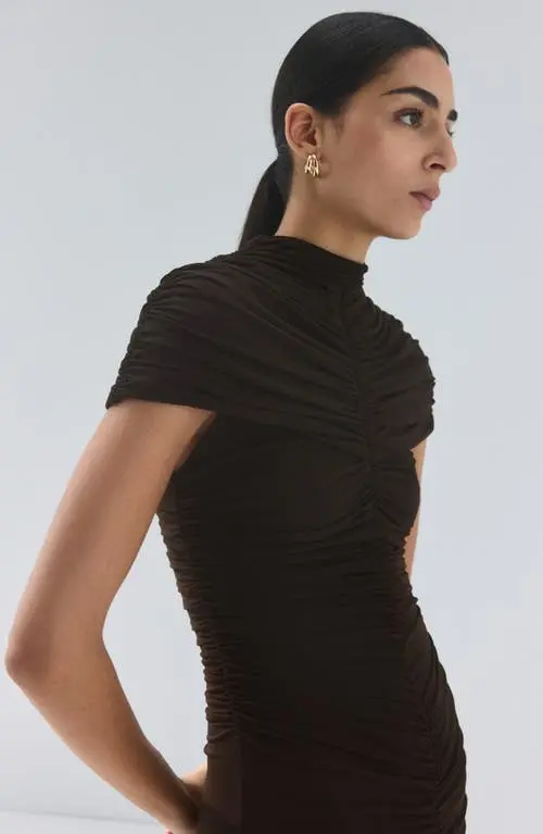 Mango Ruched Mock Neck Gown