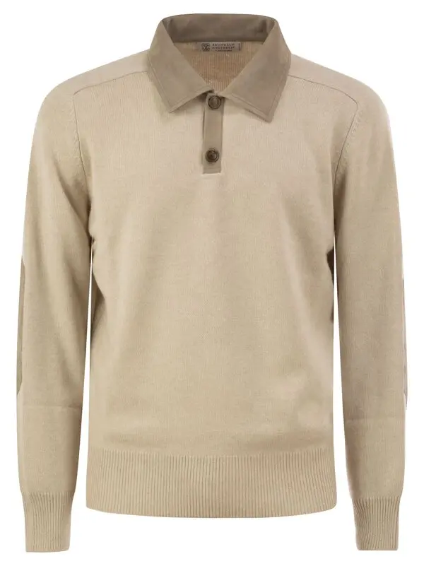 Brunello Cucinelli Pure Cashmere Polo Jumper With Leather Details