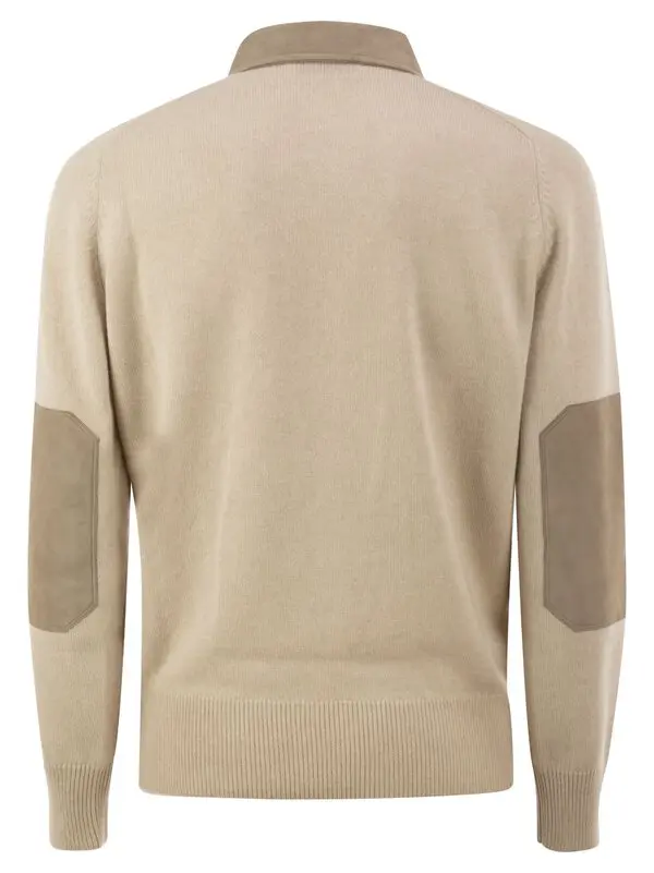 Brunello Cucinelli Pure Cashmere Polo Jumper With Leather Details