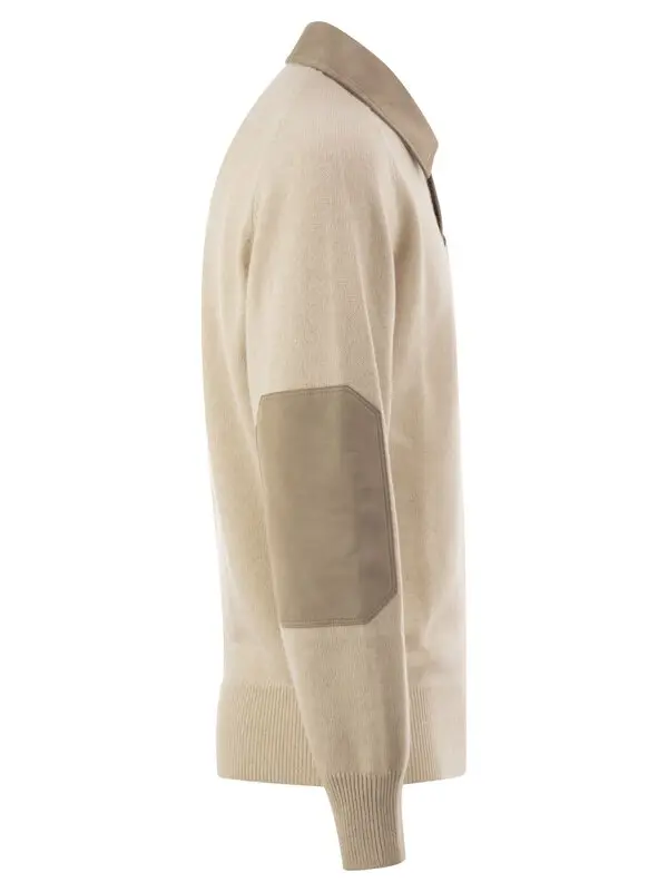 Brunello Cucinelli Pure Cashmere Polo Jumper With Leather Details