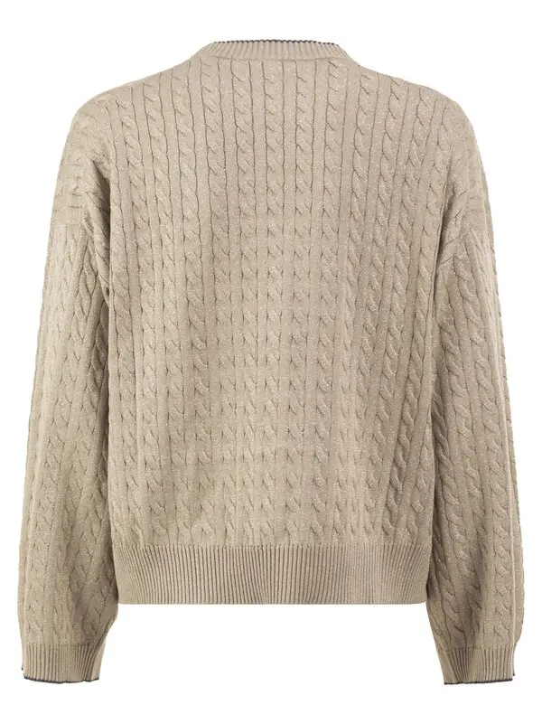 Brunello Cucinelli Cable-knit Crew Neck Jumper With Shimmering Yarn - Cream