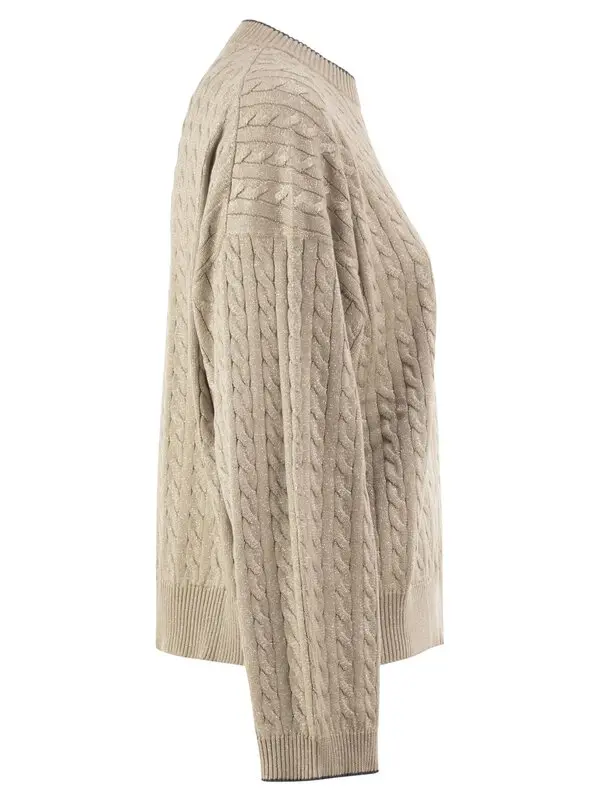 Brunello Cucinelli Cable-knit Crew Neck Jumper With Shimmering Yarn - Cream