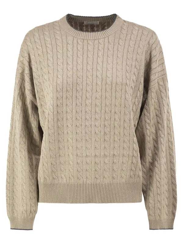 Brunello Cucinelli Cable-knit Crew Neck Jumper With Shimmering Yarn - Cream