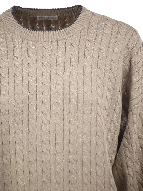 Brunello Cucinelli Cable-knit Crew Neck Jumper With Shimmering Yarn - Cream