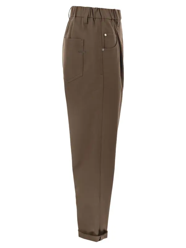 Brunello Cucinelli Stretch Cotton Baggy Trousers - Brown