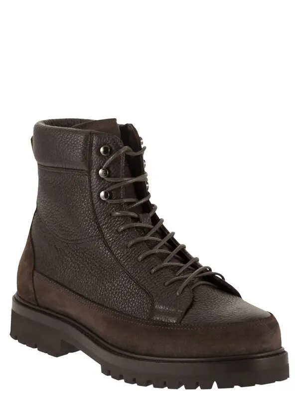 Brunello Cucinelli Grained Leather And Suede Lace-up Boots