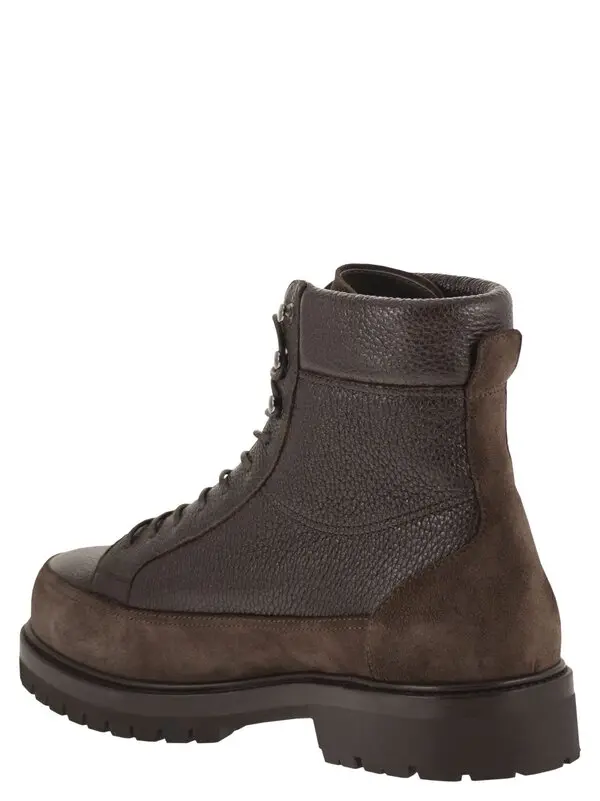Brunello Cucinelli Grained Leather And Suede Lace-up Boots